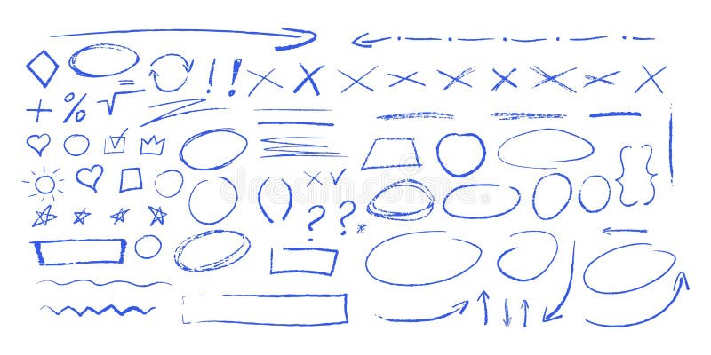 Blue Underline Pencil Hand Drawn Various Ellipses, Punctuation Marks ...