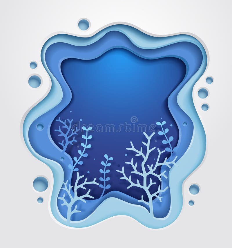 Blue Underwater Sea and Coral Paper Cut Style Background Vector ...