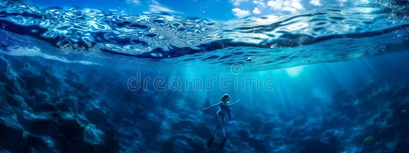 Blue Underwater World, Rust of the Ocean Surface, Water Wave and Blue ...