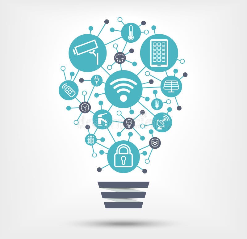 Blue United Smart Home Icons Inside Light Bulb. Vector Illustration ...