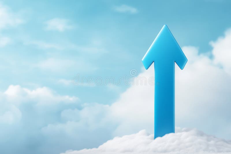 Blue Upward Arrow Rising Above Clouds Symbolizing Growth and Success ...