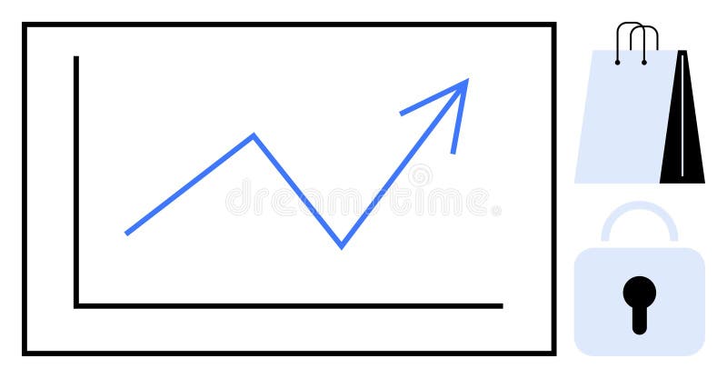Rising Sales Graph with Shopping Bags and Secure Lock Icon Highlighting ...