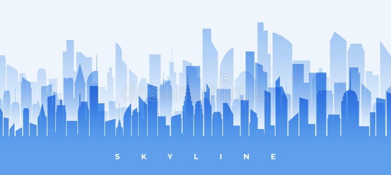 Blue Urban Skyline Building Dense Downtown Silhouette Stock Vector ...