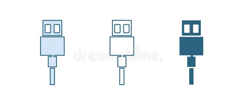 Blue USB Cable Cord Icon Isolated on White Background. Connectors and ...