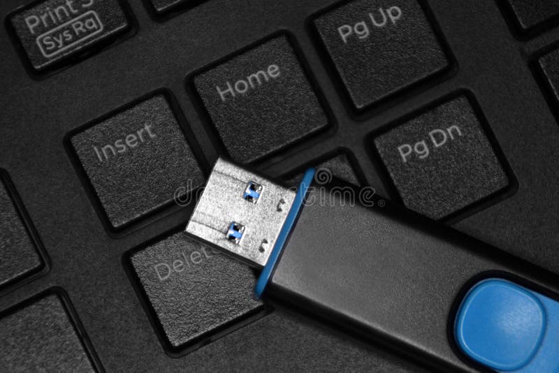 Blue 3.0 USB Flash on a Black Computer Keyboard Stock Photo - Image of ...