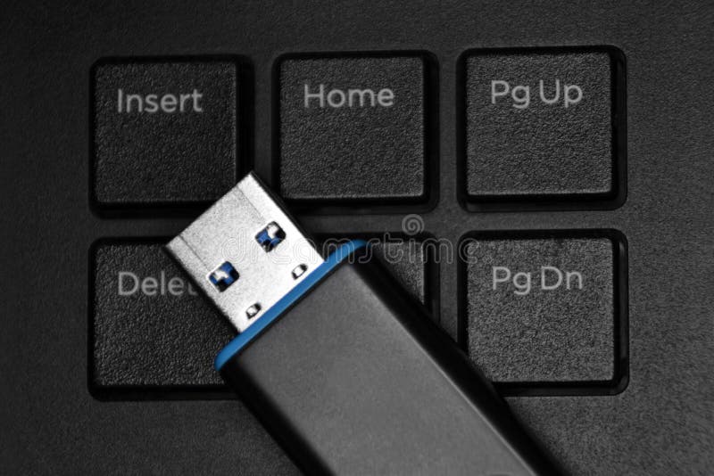 Blue 3.0 USB Flash on a Black Computer Keyboard Stock Image - Image of ...