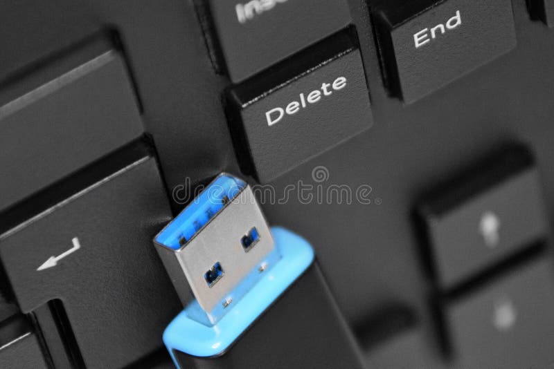 Blue 3.0 USB Flash on a Black Computer Keyboard Stock Image - Image of ...