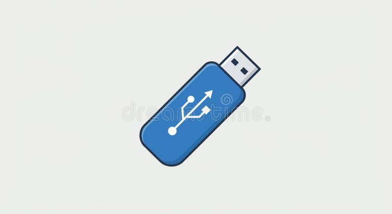 Blue USB Flash Drive with a Clear Image Showing the Standard USB Symbol ...
