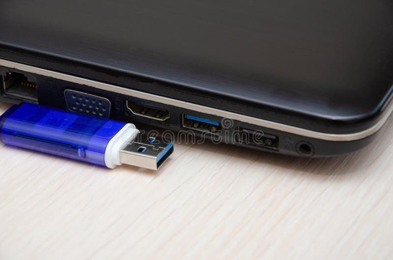 Blue USB Flash Drive or Connected To Laptop Computer S USB Port ...