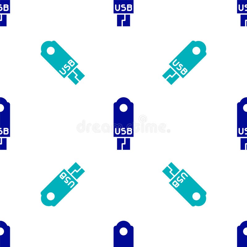 Blue USB Flash Drive Icon Isolated Seamless Pattern on White Background ...
