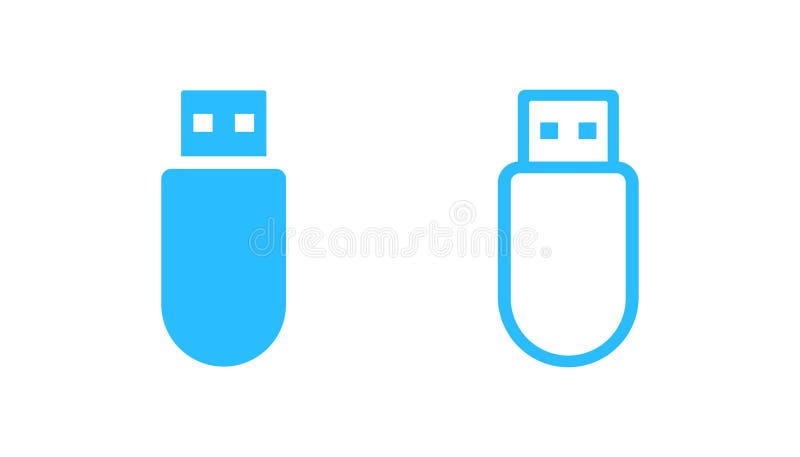 Blue USB Flash Drive Icons and Solid and Outline Vector Style Stock Illustration - Illustration ...