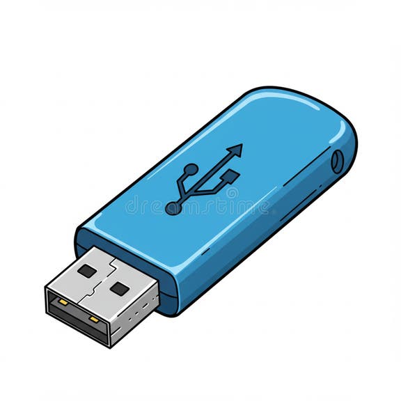 Blue USB Flash Drive Illustration with a Rectangular Metal Connector on ...