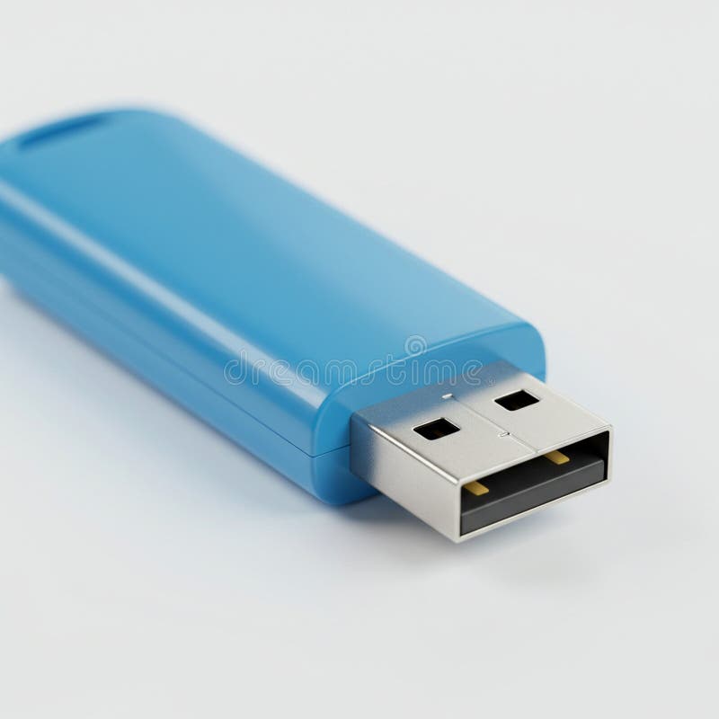 A Blue USB Flash Drive with a Rectangular Shape and Smooth Plastic ...