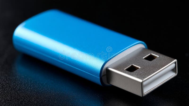 A Blue Usb Flash Drive Sitting on Top of a Black Surface Stock Photo ...