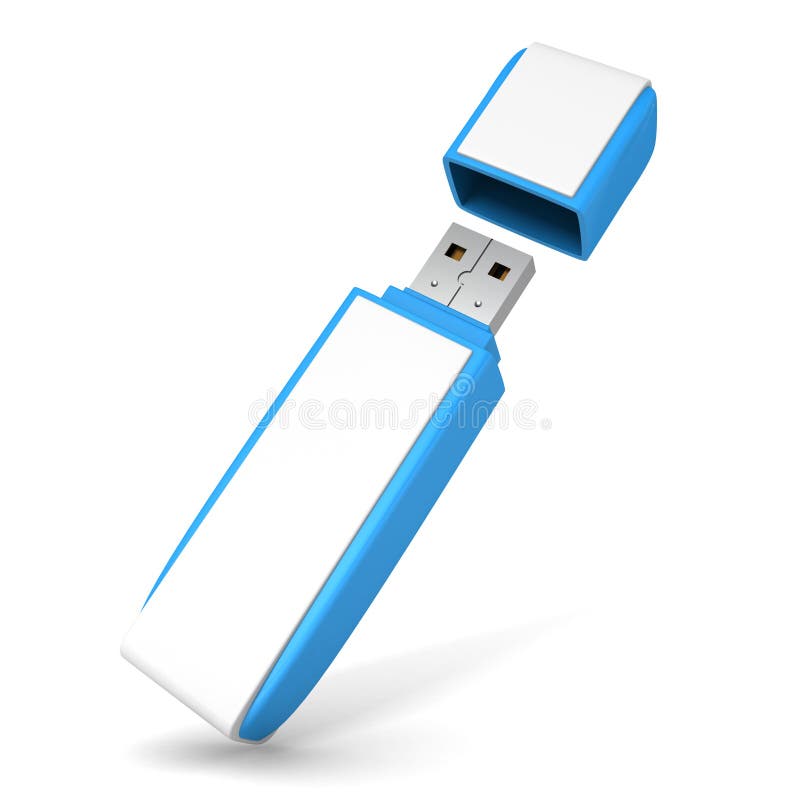 Blue USB Flash Drive on White Background Stock Illustration ...