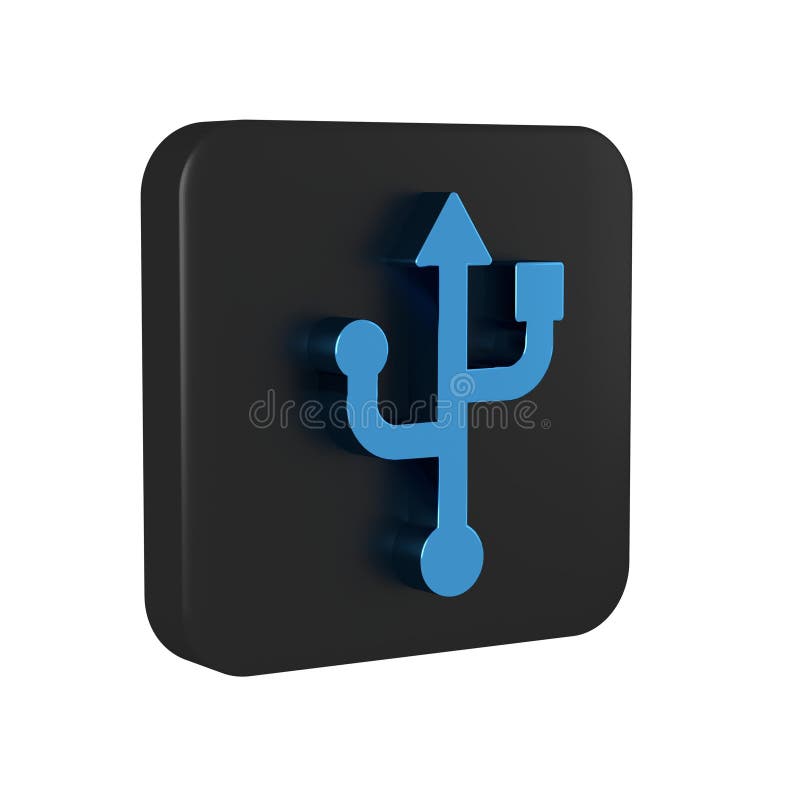 Blue USB Symbol Icon Isolated on Transparent Background. Black Square ...