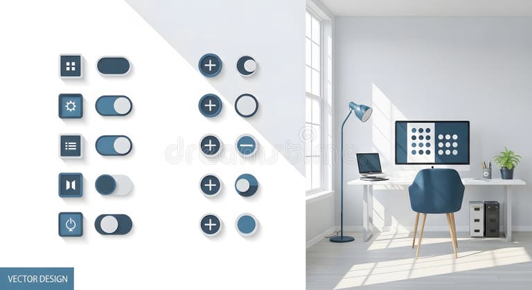 Blue User Interface Buttons and Toggle Switches: Vector Icons Design ...