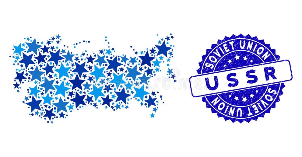 Blue Star USSR Map Collage and Scratched Stamp Stock Vector ...
