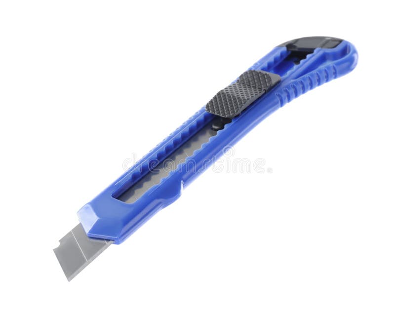 Blue Utility Knife Isolated on White. Construction Tool Stock Image ...