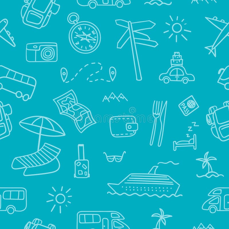 Travel and Vacation Hand Drawn Icons in Circle Stock Vector ...