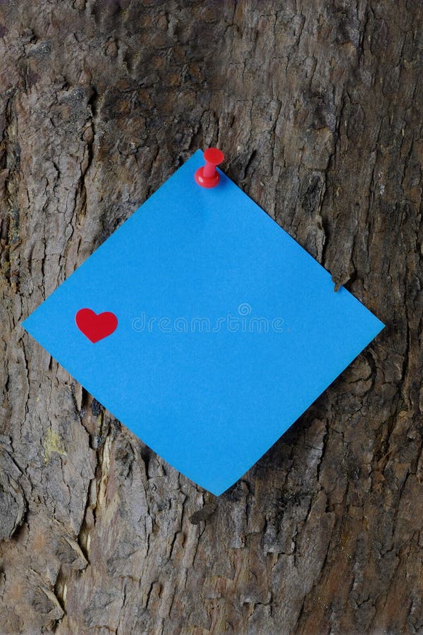 Blue Valentine Post it Note on a Tree Trunk Stock Photo - Image of ...