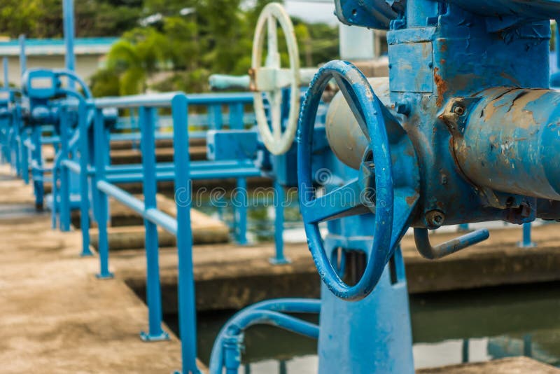 Blue Valve at Water Treatment Plant Stock Image - Image of nuts ...