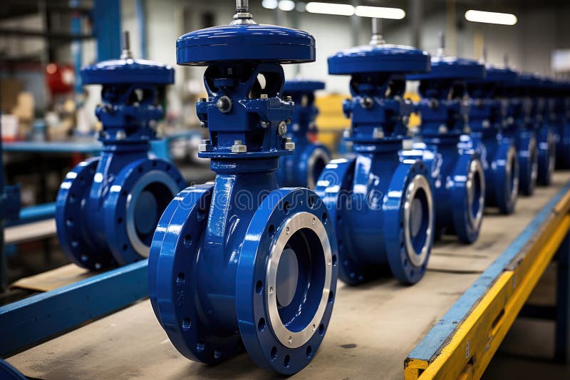 Blue Valves on Table stock photo. Image of fuel, line - 375831784