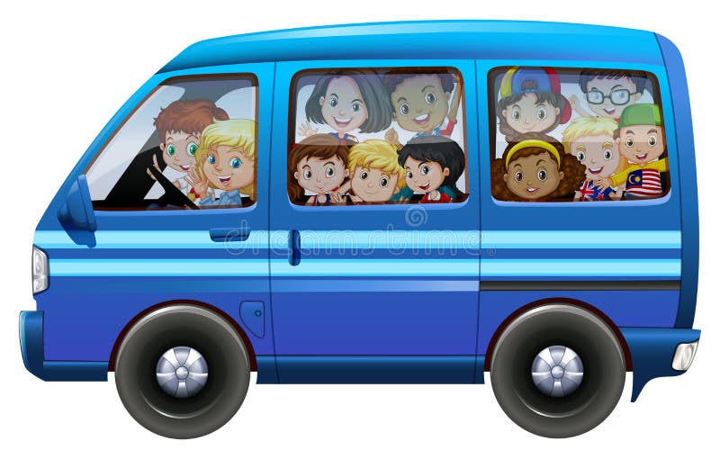 Blue van full of children stock vector. Illustration of young - 77387270