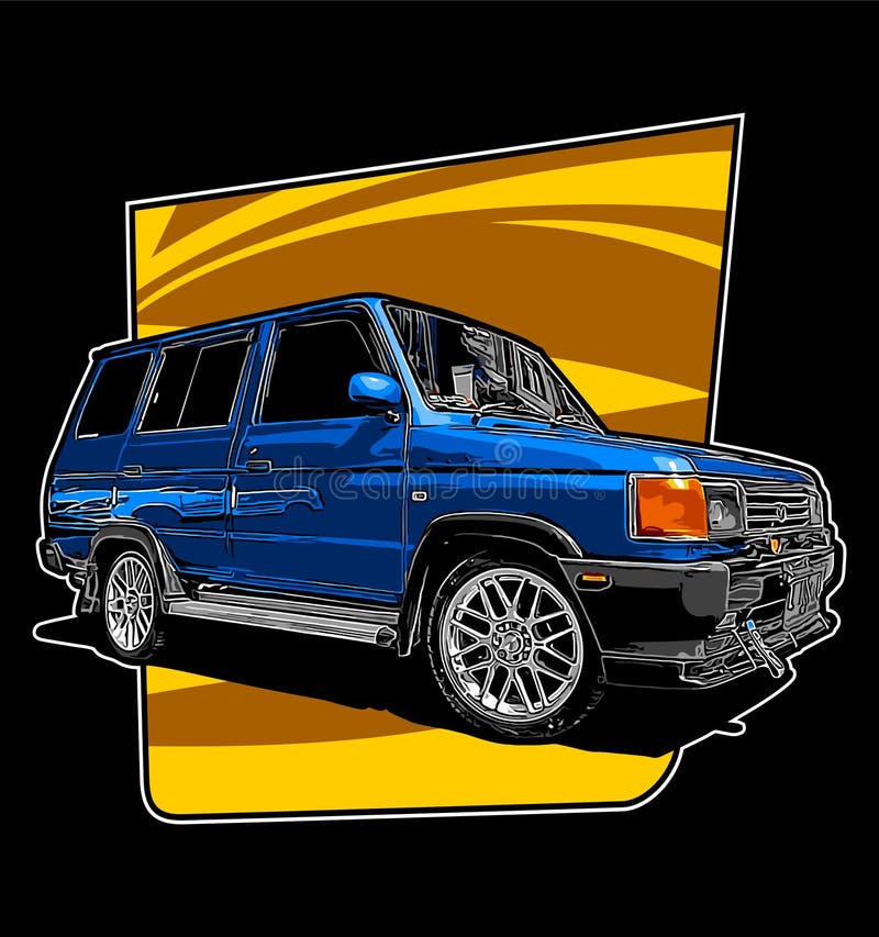 A Blue Van on a Yellow Background Stock Vector - Illustration of ...