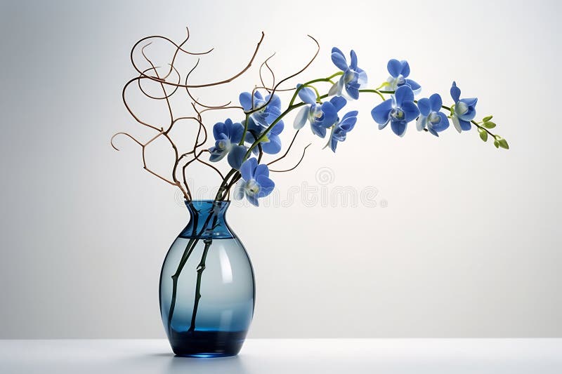 Blue Vase with Blue Flowers on Table Stock Photo - Image of decoration ...