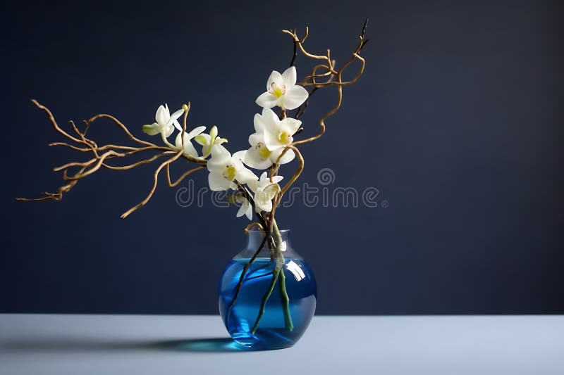 Blue Vase with White Flowers on Table Stock Photo - Image of bouquet ...