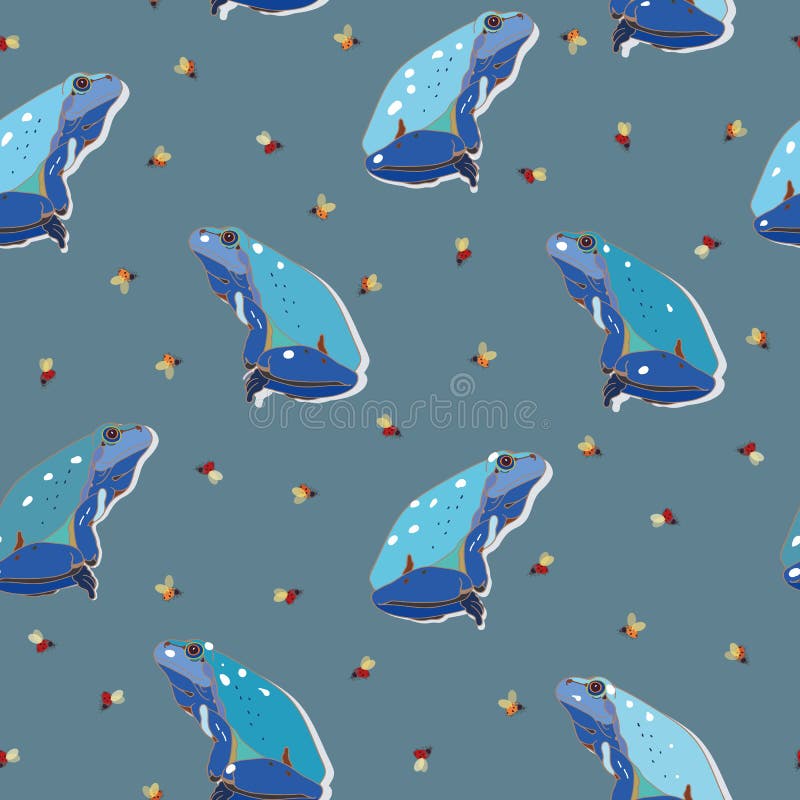 Blue Pattern with Turquoise Frog and Ladybug. Stock Vector ...