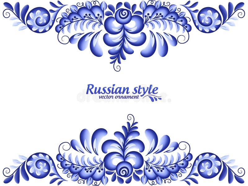 Blue Vector Border in Russian Gzhel Style on White Background Stock ...