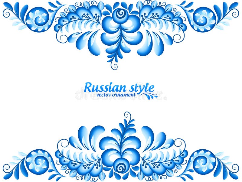 Blue Vector Border in Russian Gzhel Style on White Background Stock ...
