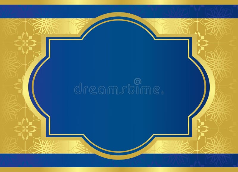 Blue Vector Card with Golden Center Frame Stock Vector - Illustration ...