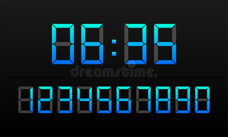 Blue Vector Clock Digital Numbers on a Dark Display. Stock Vector ...