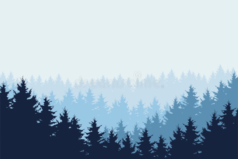 Blue Vector Illustration of Forest in Winter Under Blue Sky Stock ...