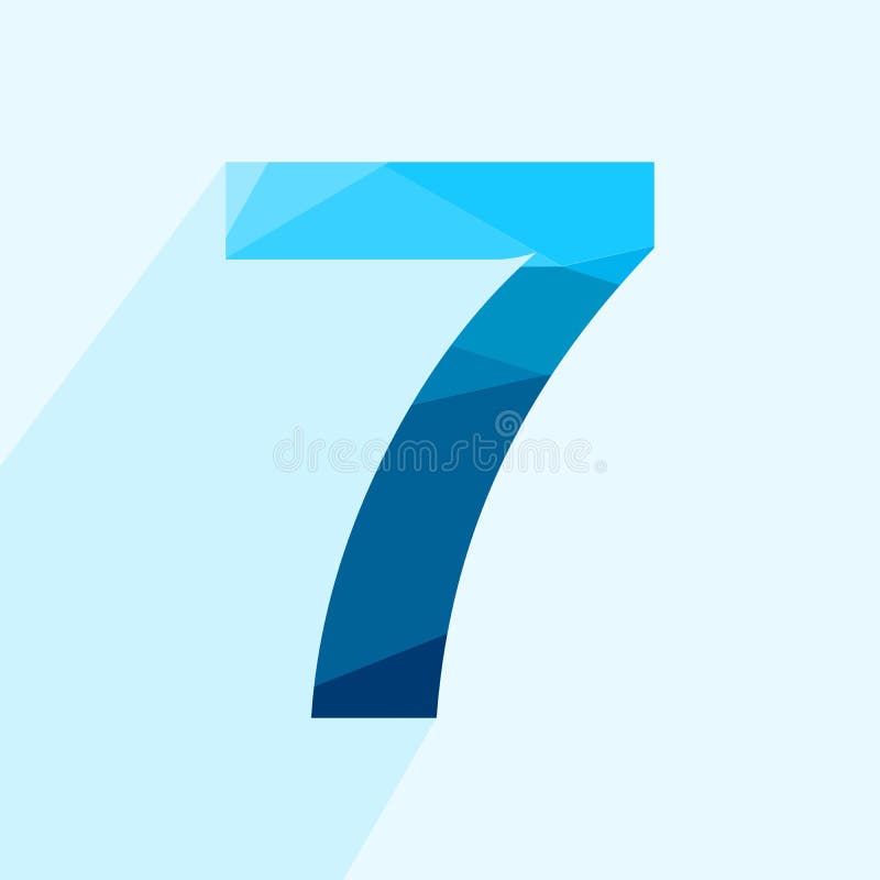 Blue Vector Polygon Seven Number Font with Long Shadow. Stock Vector ...