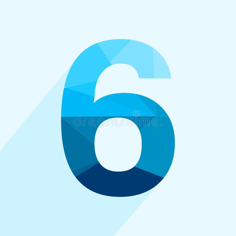 Blue Vector Polygon Six Number Font with Long Shadow. Stock Vector ...