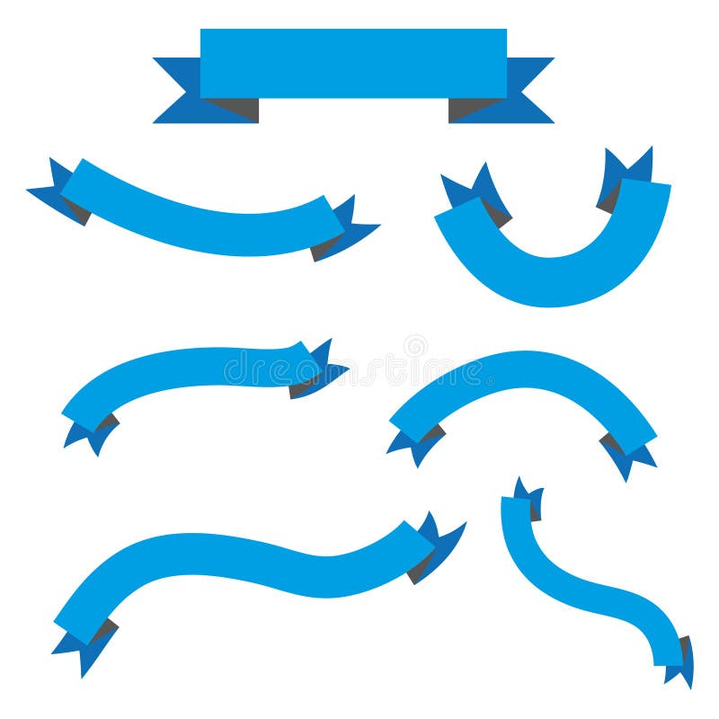 Blue Vector Ribbons Banners Flat Isolated on White Background Stock ...