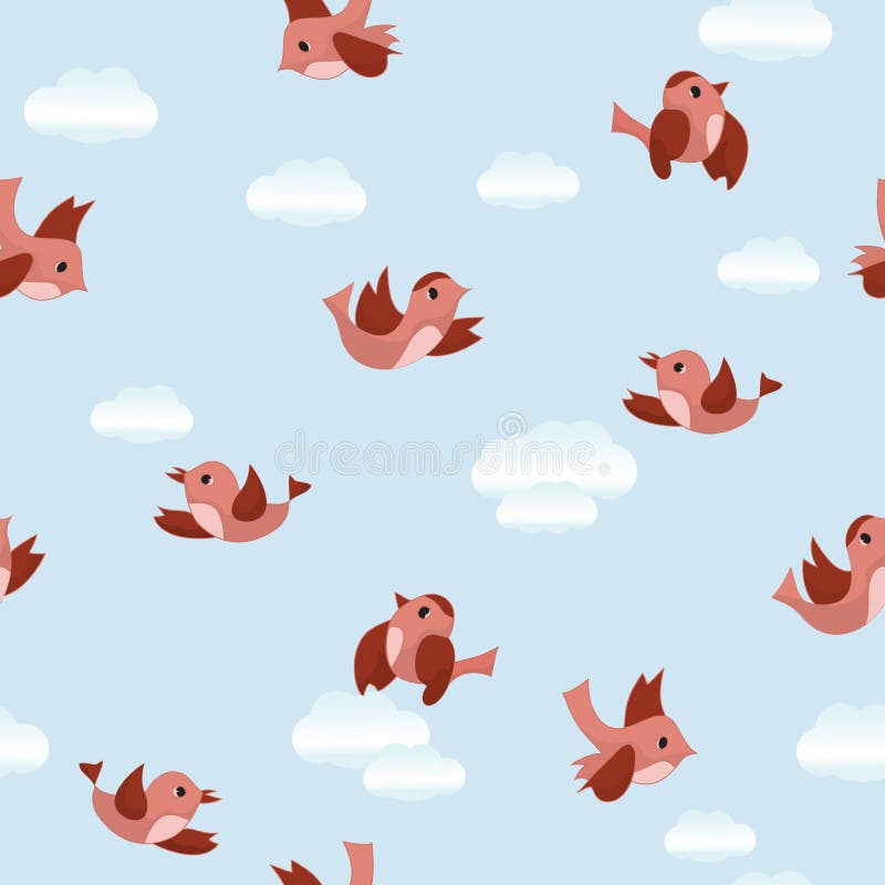 Blue Vector Seamless Texture with Birds Stock Vector - Illustration of ...