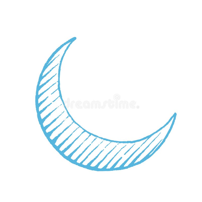 Blue Vectorized Ink Sketch of a Crescent Moon Illustration Stock Vector ...