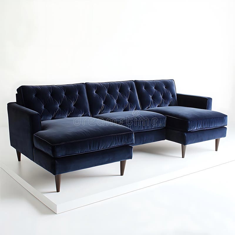 Cozy Blue Velvet Sectional Sofa Bright Home Interior Stock Photos ...