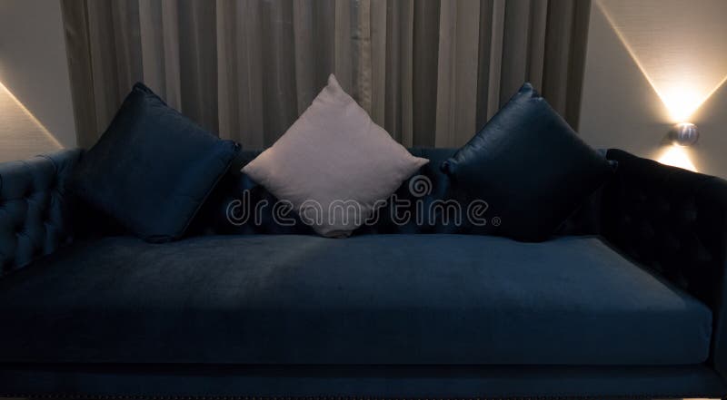 Blue Velvet Sofa in Luxury Living Room Stock Image - Image of home ...