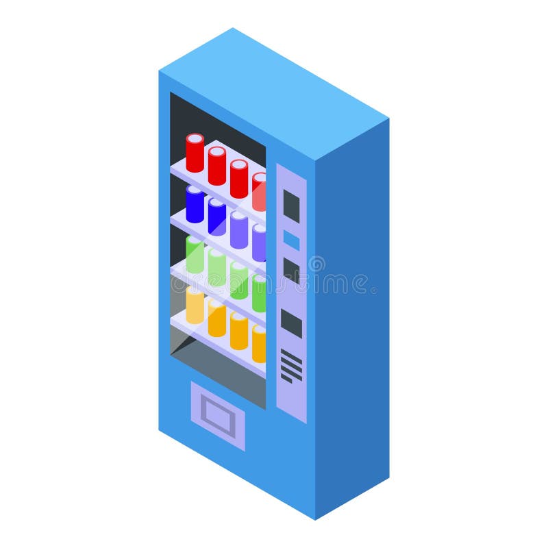 Blue Vending Machine Dispensing Colorful Cans Isometric View Stock ...