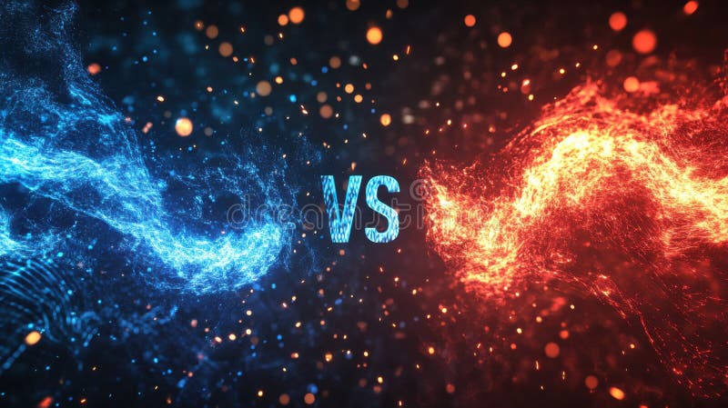 Blue Versus Red Energy Particles Collide. Abstract Competition Backdrop ...