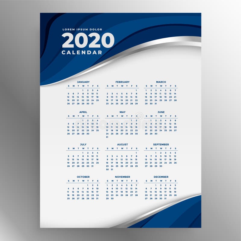 2020 Blue Vertical Calendar Design Template Stock Vector - Illustration ...