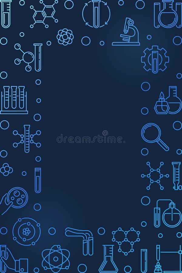 Blue Vertical Frame with Chemistry Line Icons - Vector Illustration ...