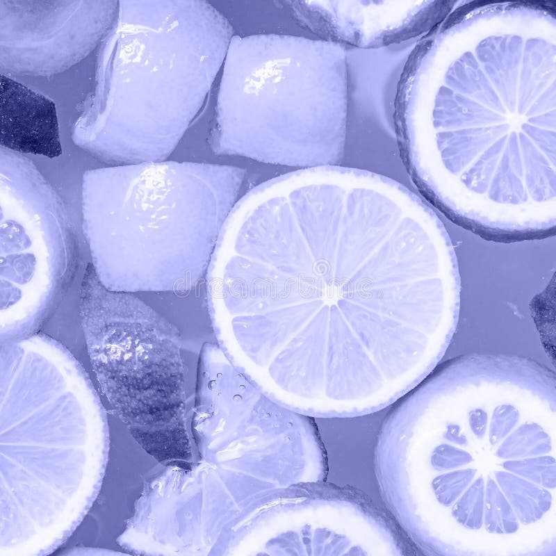 Blue Very Peri Color Citrus Lime and Lemon Slices in the Water Pattern ...