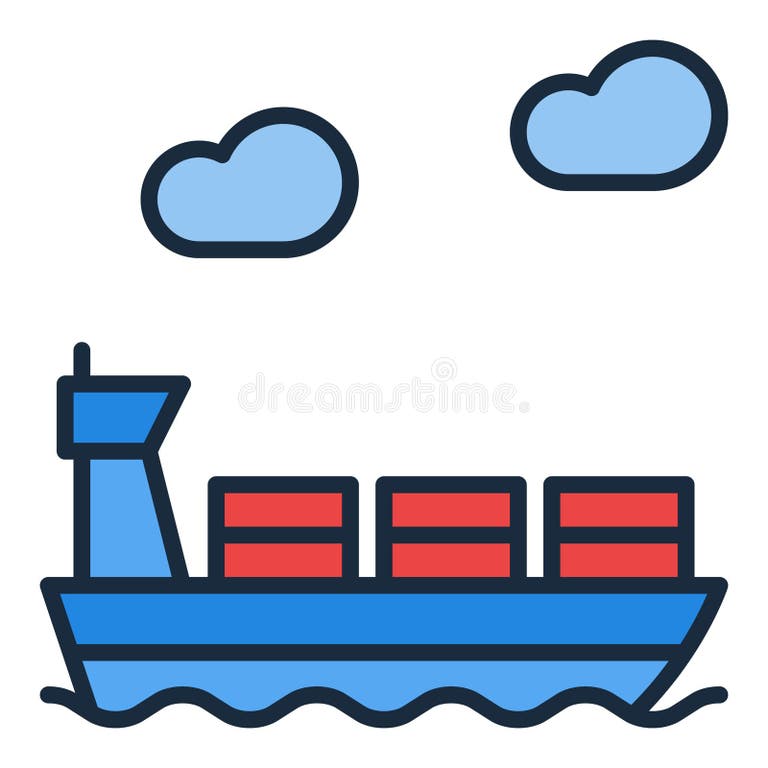 Blue Vessel with Containers Vector Colored Icon Stock Vector ...